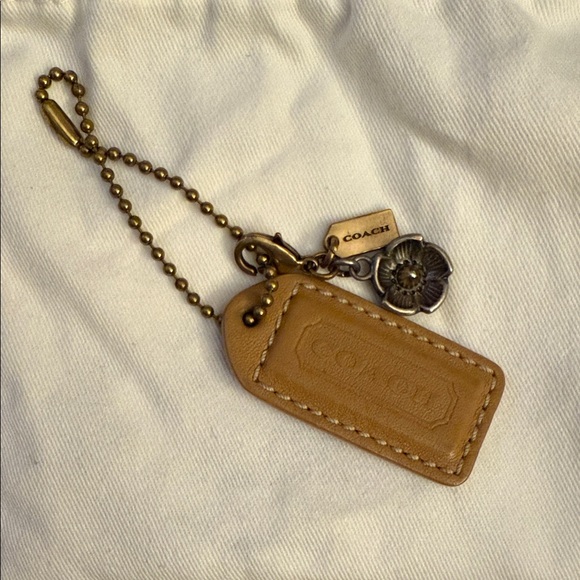 Coach | Accessories | Coach Tan Leather Hang Tag With Tea Rose Charm ...